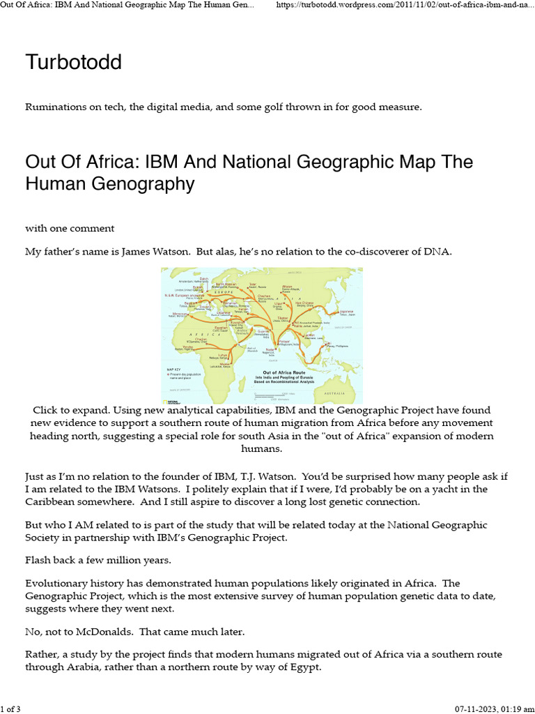 Out of Africa IBM and National Geographic Map The Human Genography ...