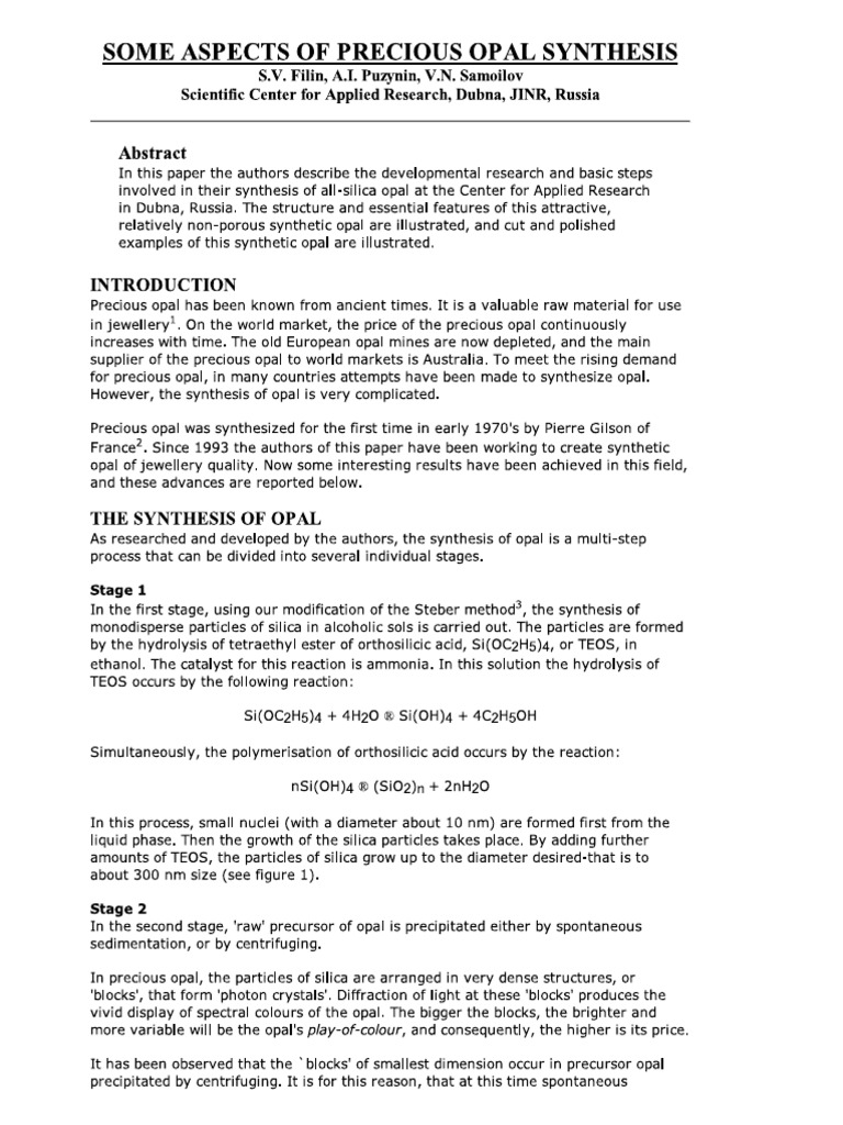 Some Aspects of Opal Synthesis | PDF