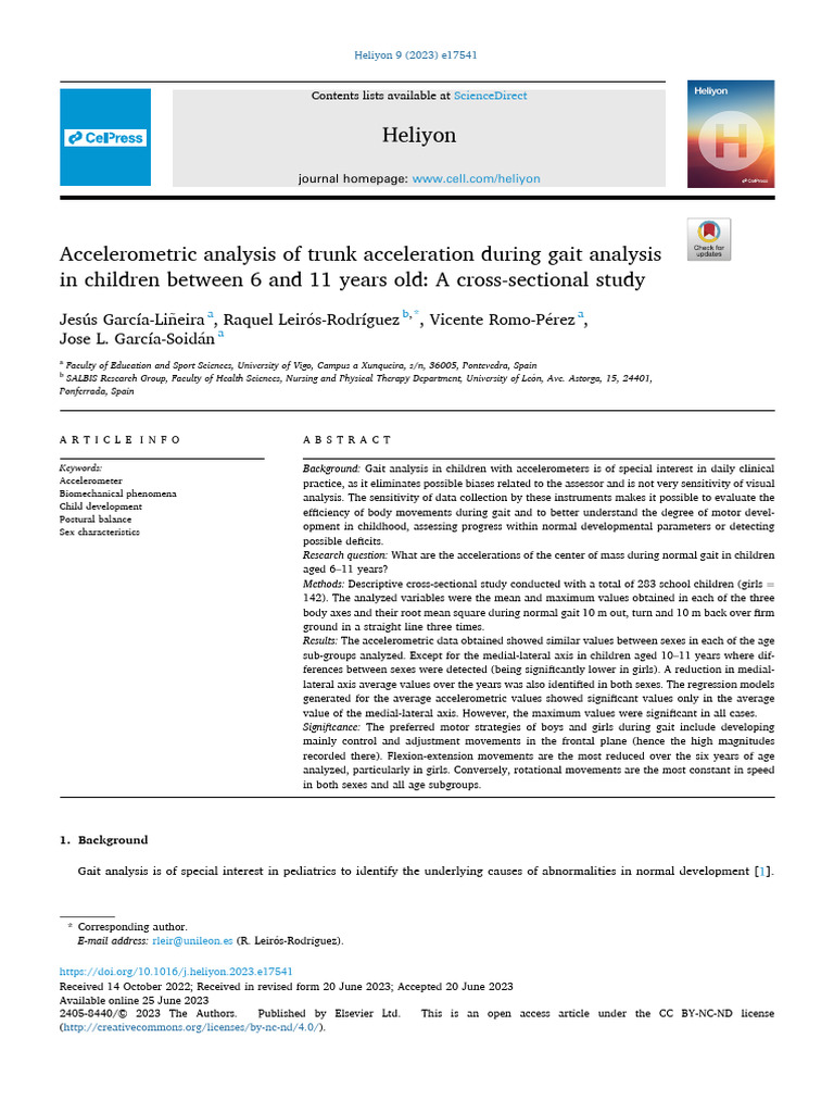 Accelerometric Analysis of Trunk Acceleration During Gait Analysis - 2023 - Hel | PDF