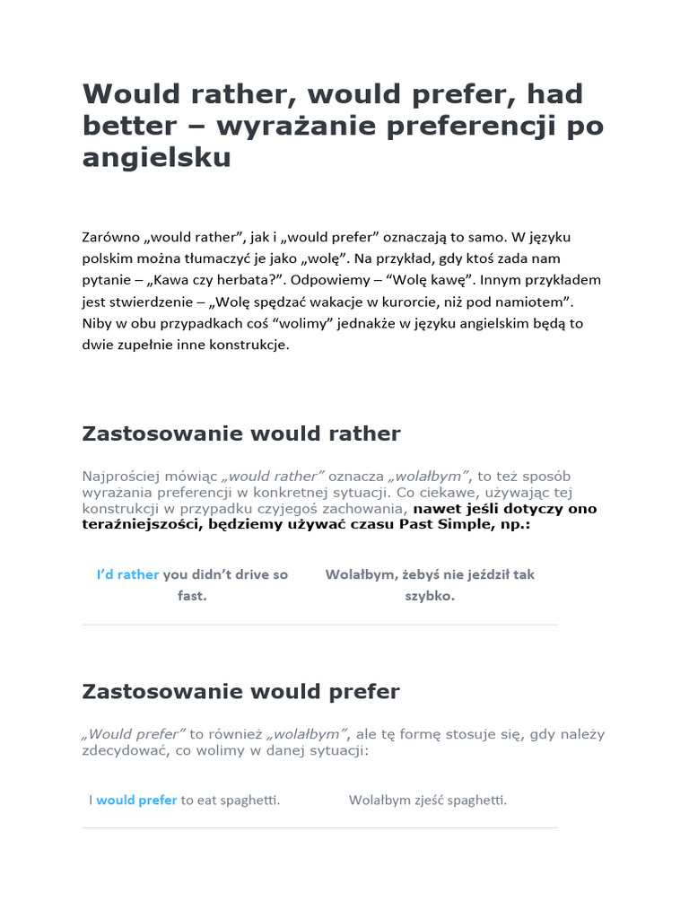 Would rather had better etc - English grammar explained | PDF