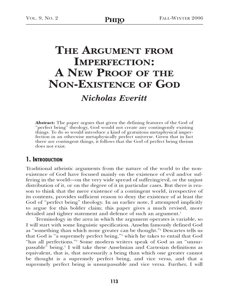 The Argument From Imperfection: A New Proof of The Non-Existence of God | PDF | Problem Of Evil ...
