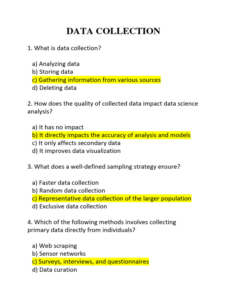 DATA COLLECTION Mcqs | PDF