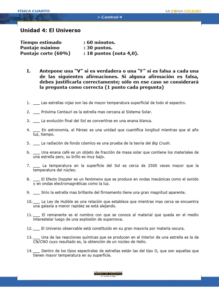 Control U4 Iv Fis PDF | PDF | Ciencia y matemáticas