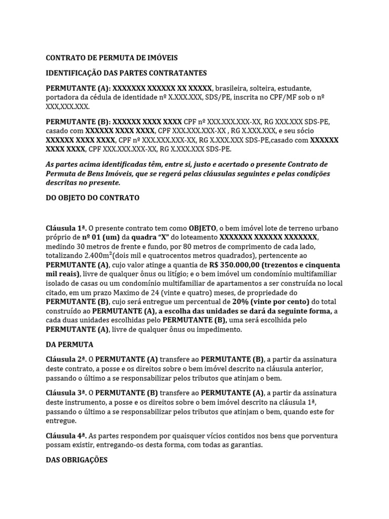Contrato de Permuta de Imoveis | PDF | Direito Privado