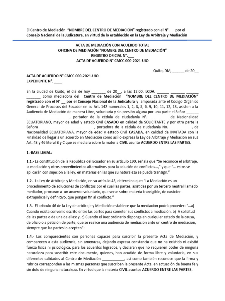 Modelo Acuerdo Entre Las Partes | PDF