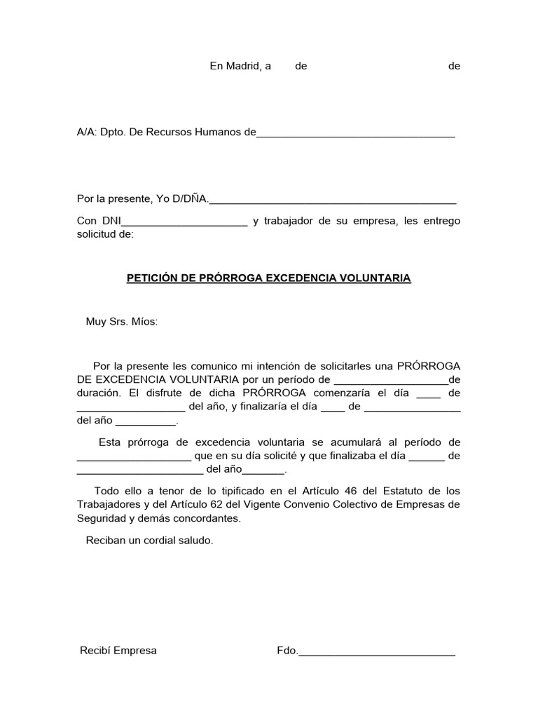 Prorroga de Excedencia Voluntaria | PDF