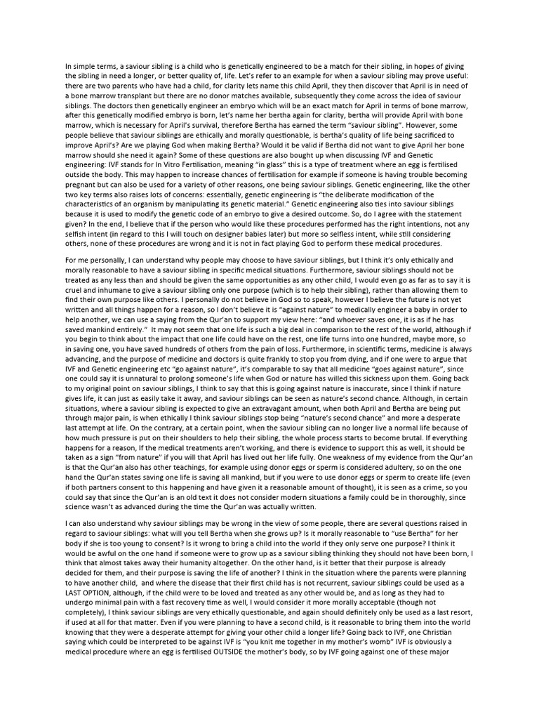Saviour Siblings | PDF | In Vitro Fertilisation | Sibling