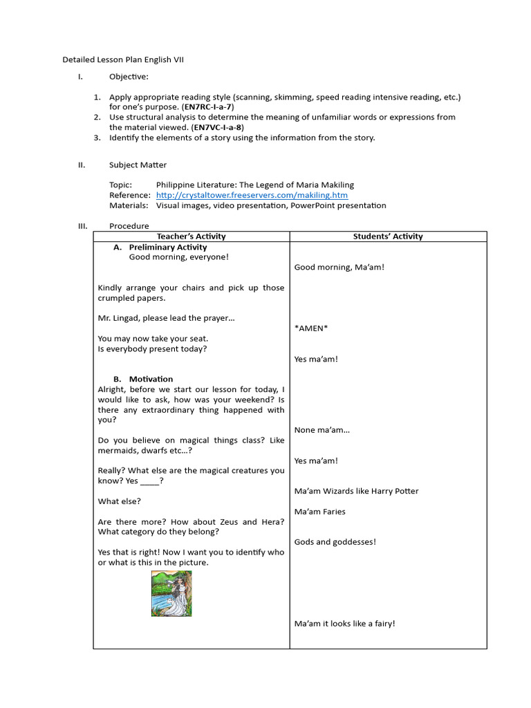 Detailed Lesson Plan English VII | PDF | God