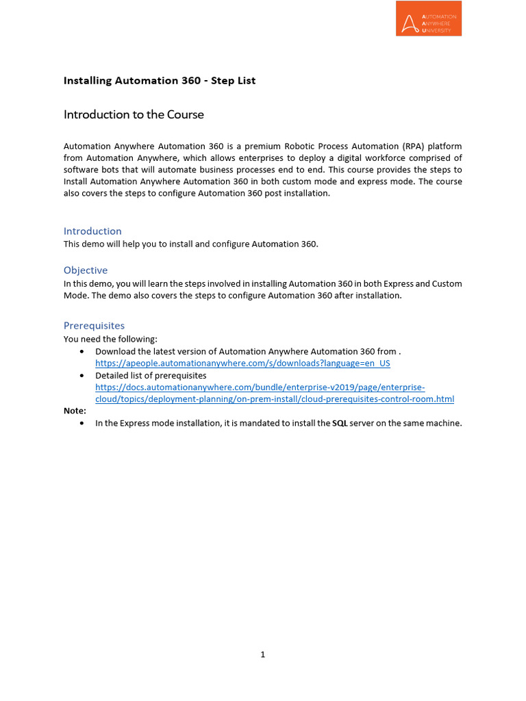 Installing Automation 360 Step List Pdf Login Active Directory