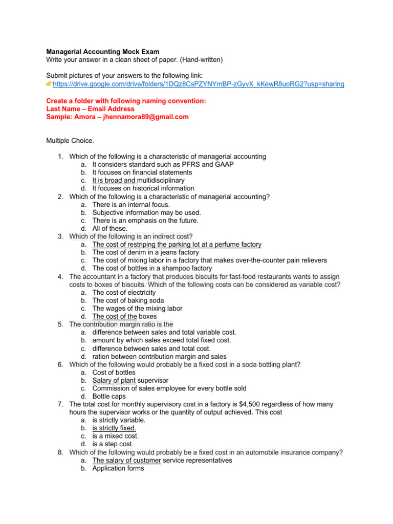 Managerial Accounting Mock Exam | PDF | Financial Accounting | Accounting