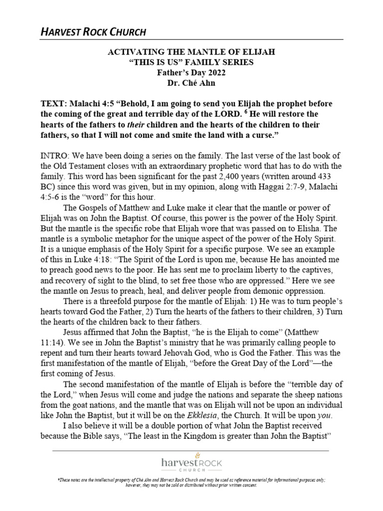 Activating The Mantle of Elijah | PDF | Elijah | John The Baptist