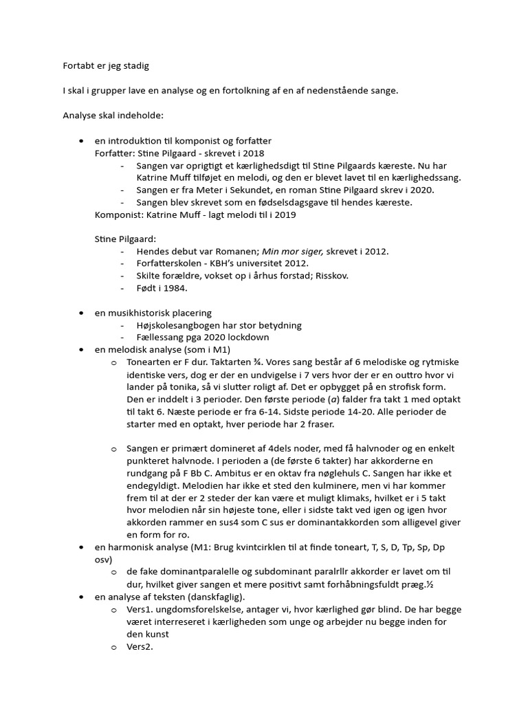 Analyse af stine Pilgaards fortabt er jeg stadig | PDF