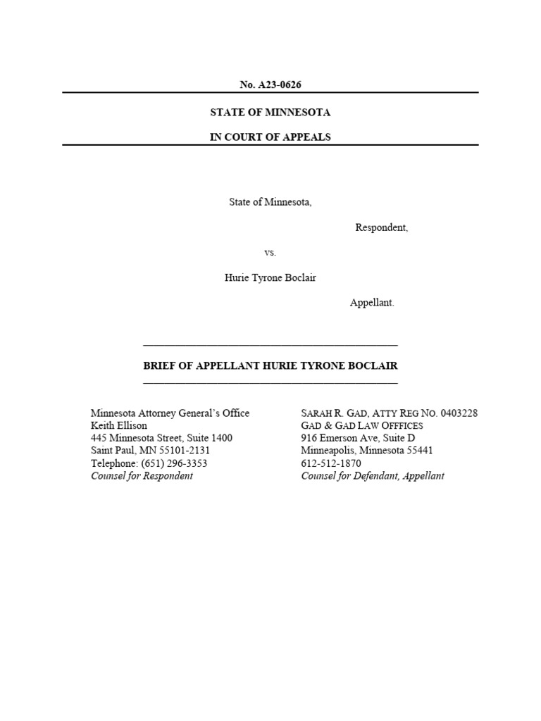 Appellate Brief: Hurie Tyrone Boclair v. State of Minnesota | PDF ...
