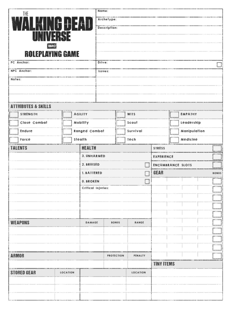 TWDU Character Sheet PF | PDF