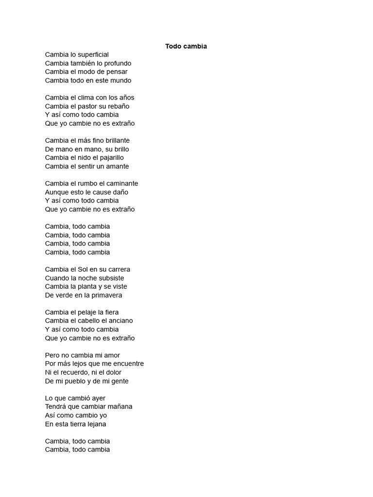 Todo Cambia Letra | PDF
