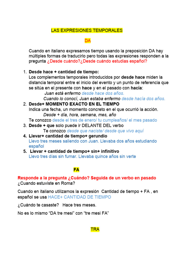 Expresiones Temporales en Italiano y Español | PDF | Lingüística