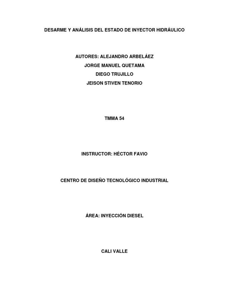 Trabajo Inyector Zexer Nissan Analisis y Despiese | PDF