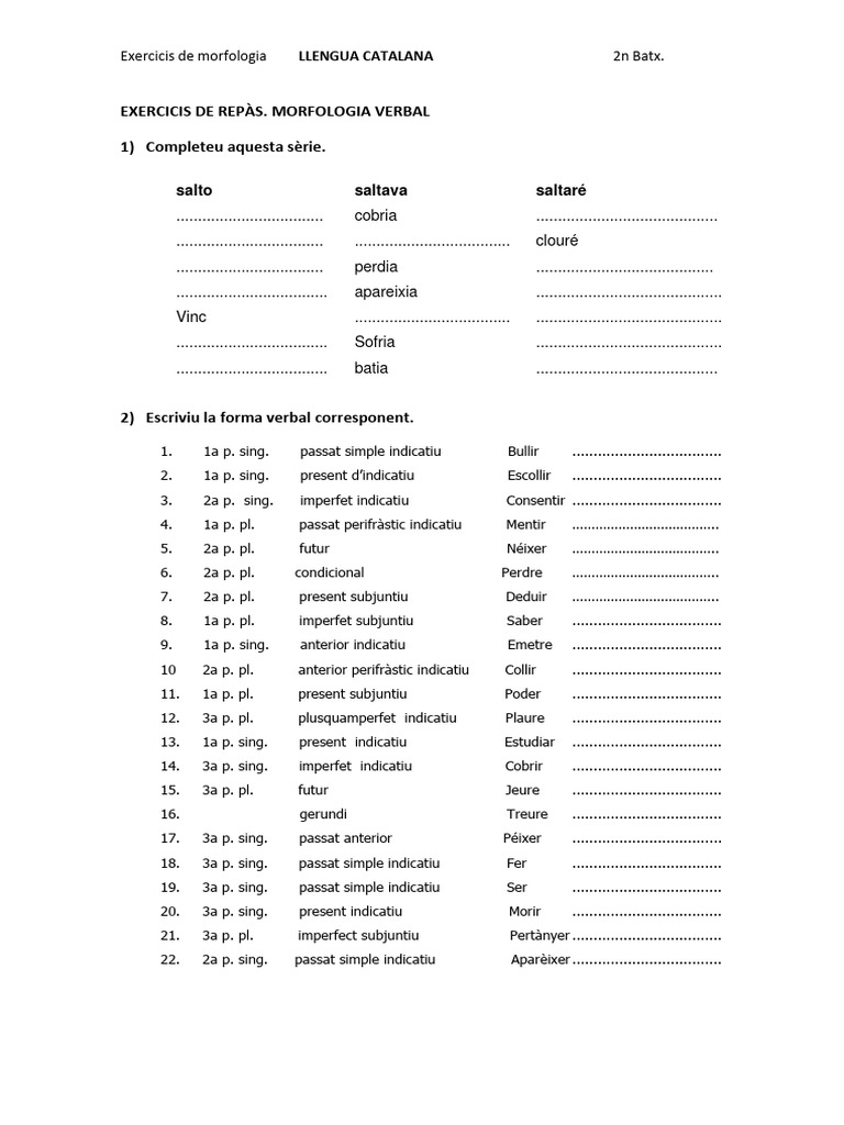 Exercicis Verbs Pdf