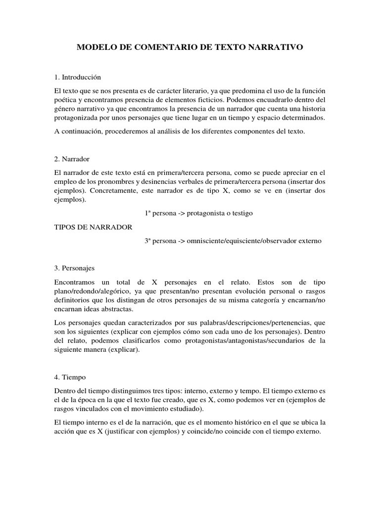 MODELO DE COMENTARIO DE TEXTO NARRATIVO | PDF