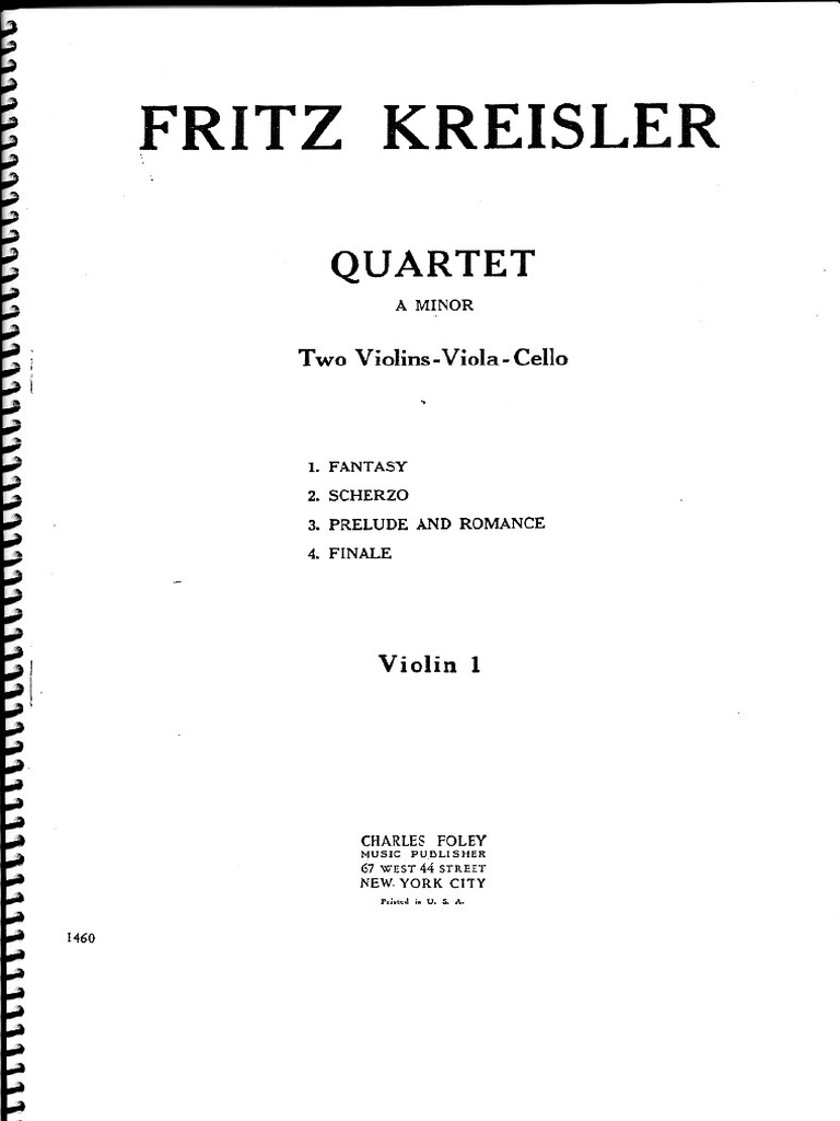 Kreisler - String Quartet - Violin 1 | PDF