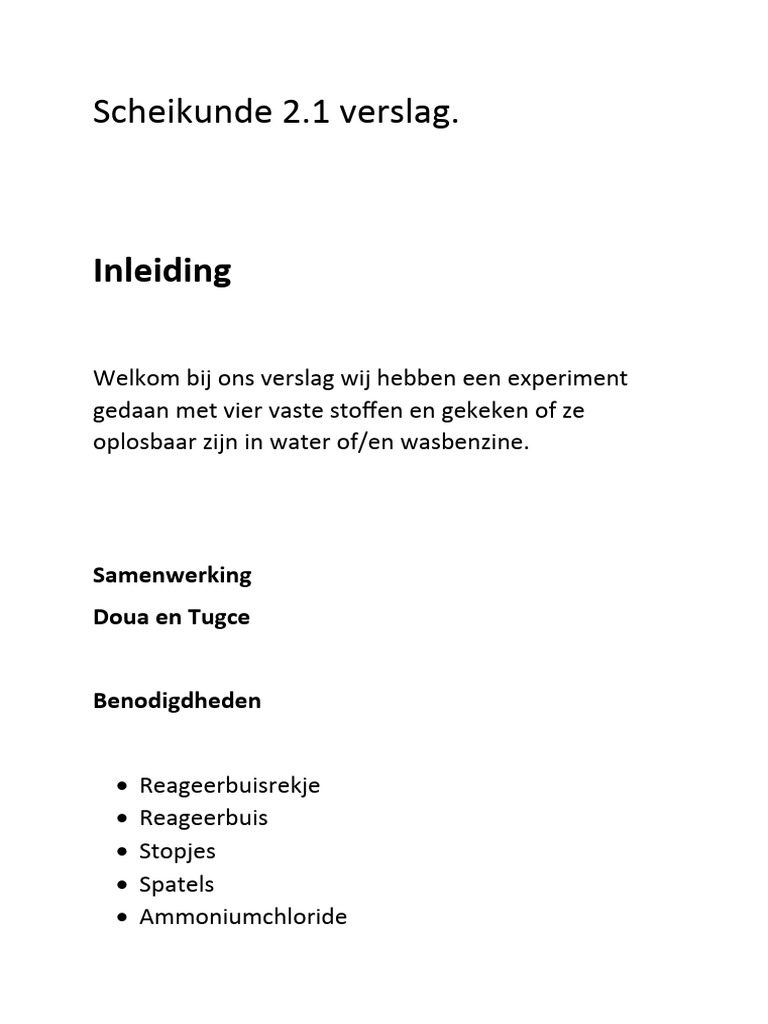 Scheikunde 2.1 Verslag.: Inleiding | PDF