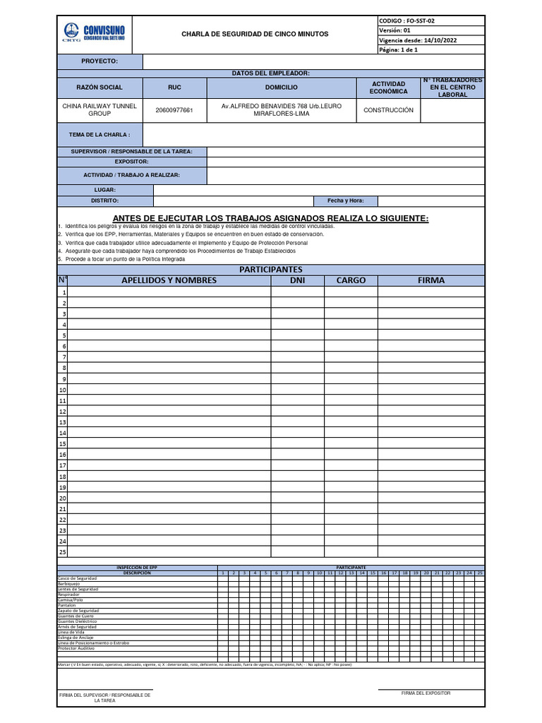 Formato de Charla de Seguridad | PDF