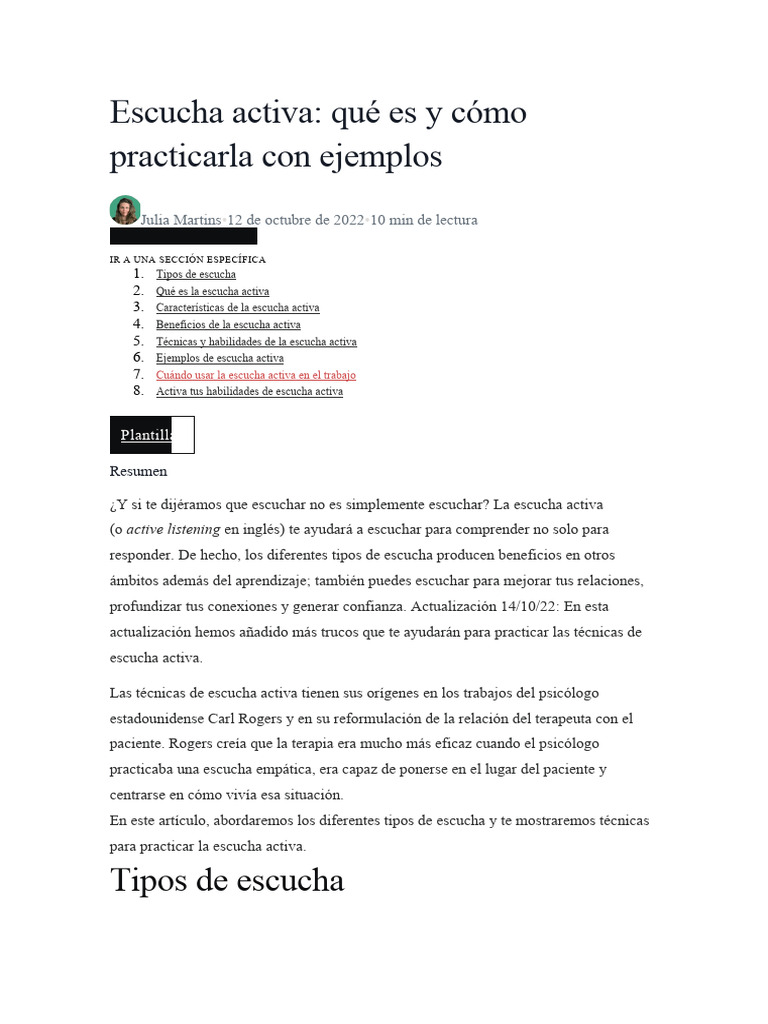 Escucha Activa | PDF | Comunicación no verbal | Pensamiento