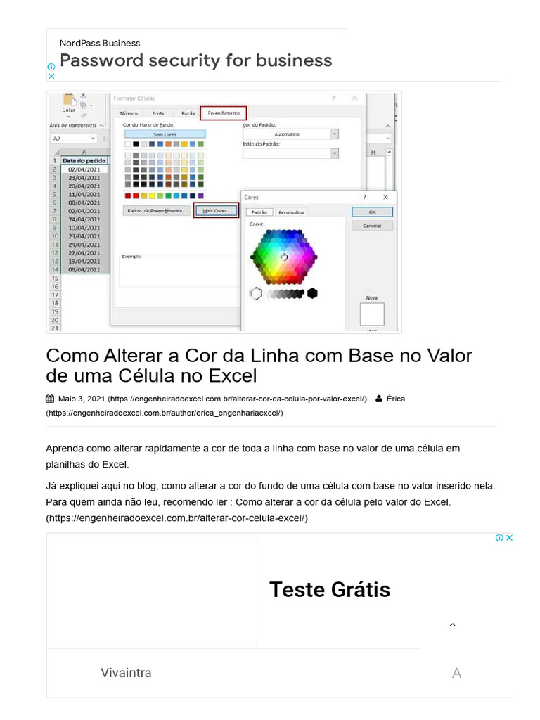 Como Alterar A Cor Da Linha Com Base No Valor de Uma Célula No Excel - Engenheira Do Excel | PDF ...