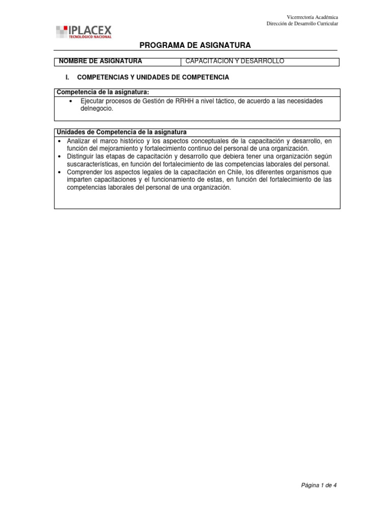 Programa Asignatura Capacitación y Desarrollo | PDF | Aprendizaje | Enseñando
