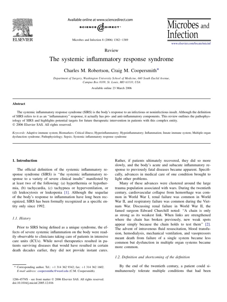 The Systemic Inflammatory Response Syndrome Pdf