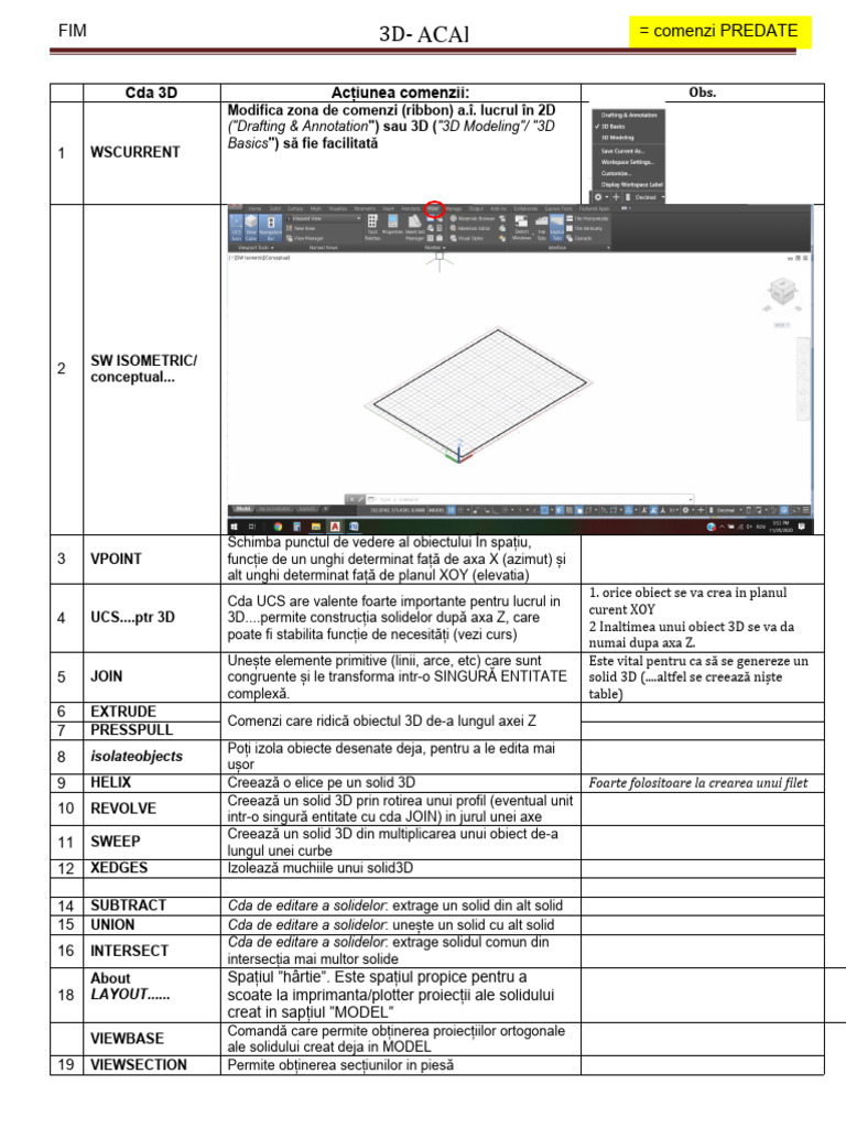 3d-Comenzi predate-ACAD | PDF