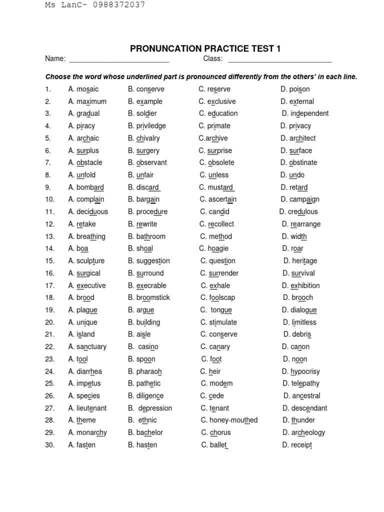 Pronunciation Test for Students | PDF