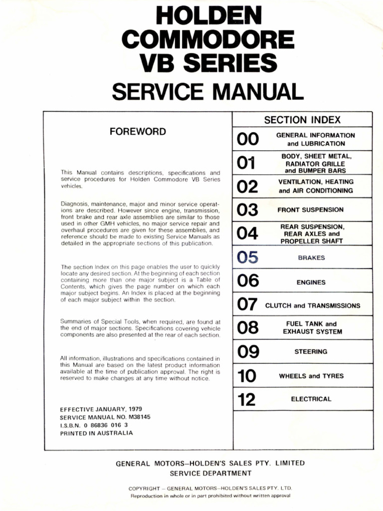 VB Commodore Service Manual Overview | PDF | Manual Transmission | Machines