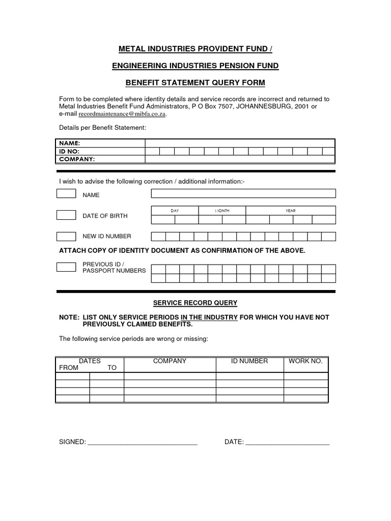 Benefit Statement 2020 Query Form | PDF