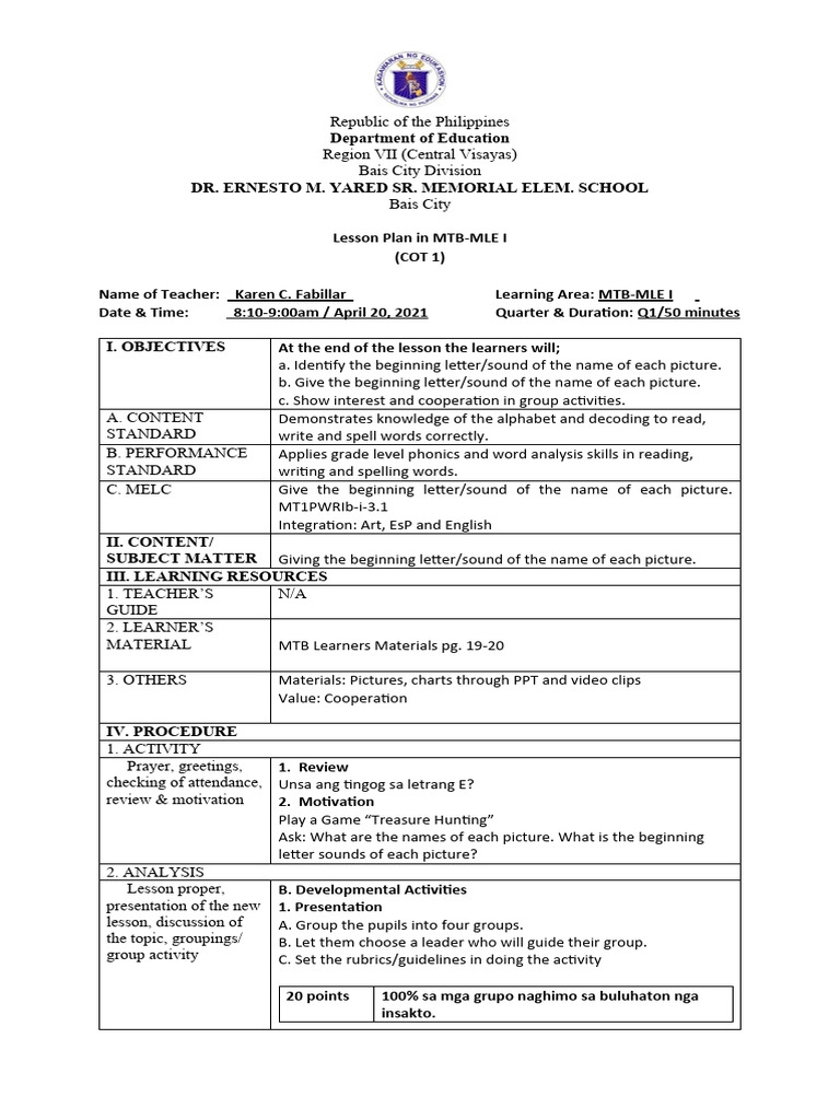 q1w6.newCOT1.SY20-21 | PDF | Teaching | Learning