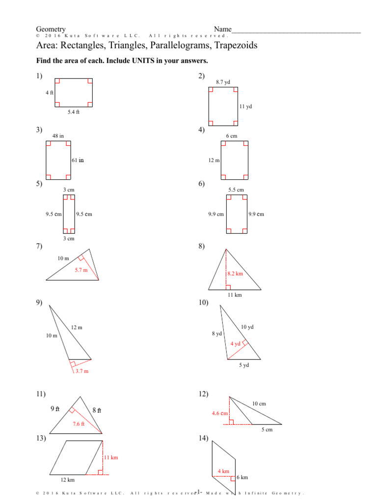 Triangle, Trapezoid, Parallelogram Area | PDF | Area | Geometric ...