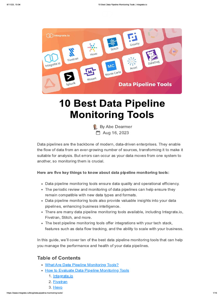 10 Best Data Pipeline Monitoring Tools - Integrate | PDF