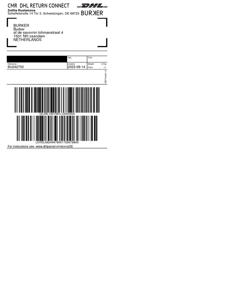 DHL Return Instructions for CMR Shipment | PDF