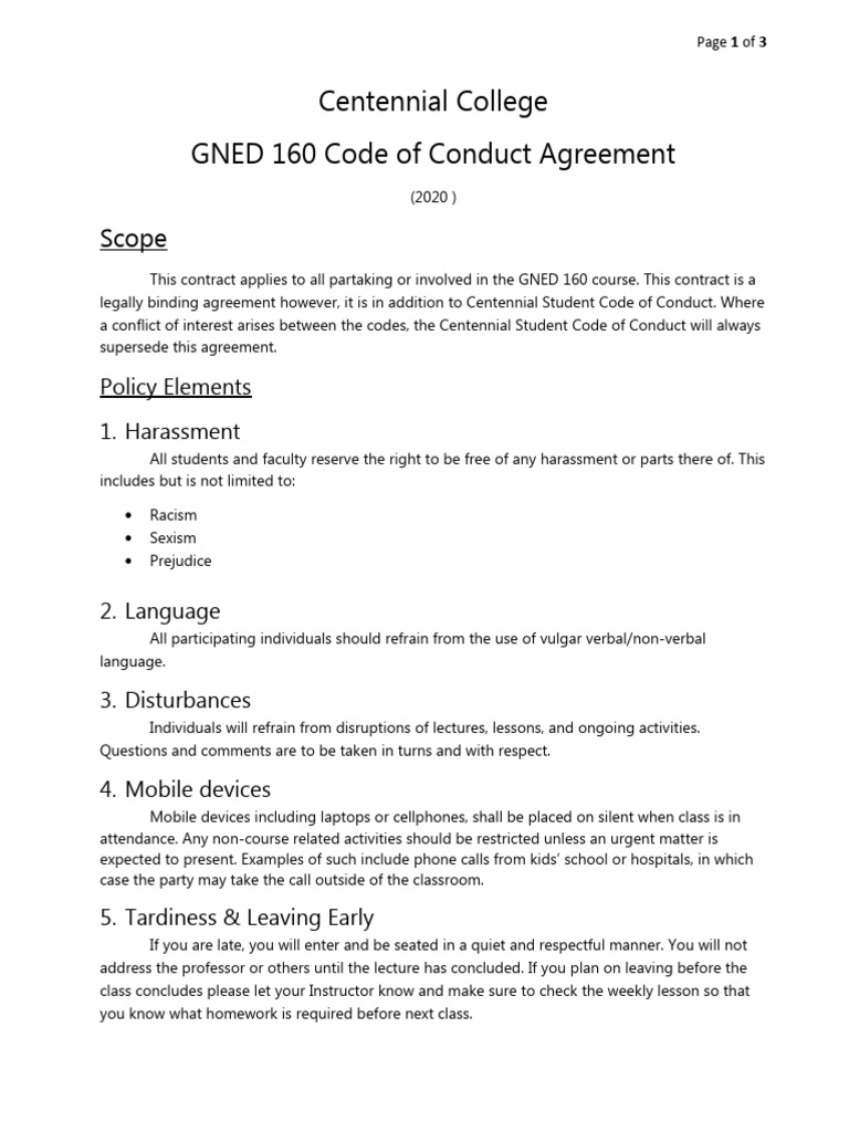 Code of Conduct GNED 160-002 W24 | PDF | Justice | Crime & Violence