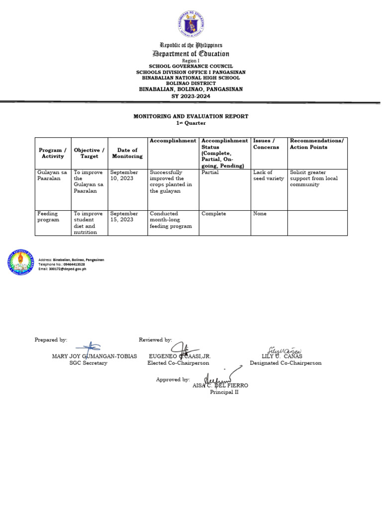 SGC Monitoring and Evaluation Report | Download Free PDF | Agriculture ...