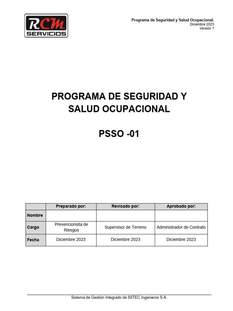 PSSO-01 Programa de Seguridad y Salud Ocupacional - V.0 | PDF ...
