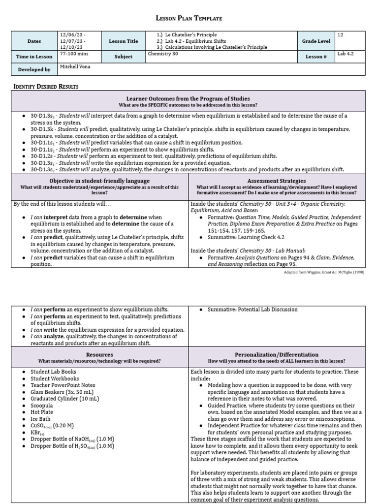 Chemistry Lesson: Equilibrium Shifts | PDF | Chemical Equilibrium ...