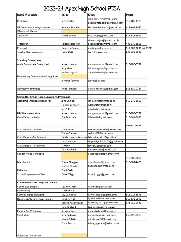2023-24 ahs ptsa board - 2023-2024 board and committees | PDF