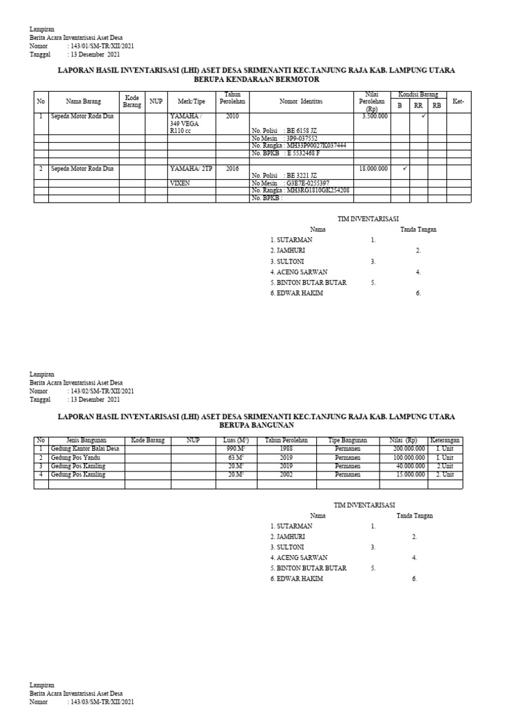 Inventaris Desa Eva | PDF