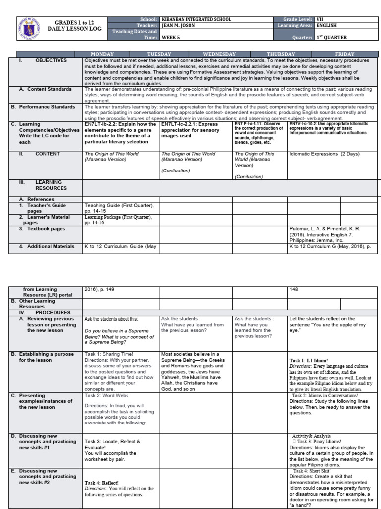 English Week 5 | PDF | Learning | Curriculum