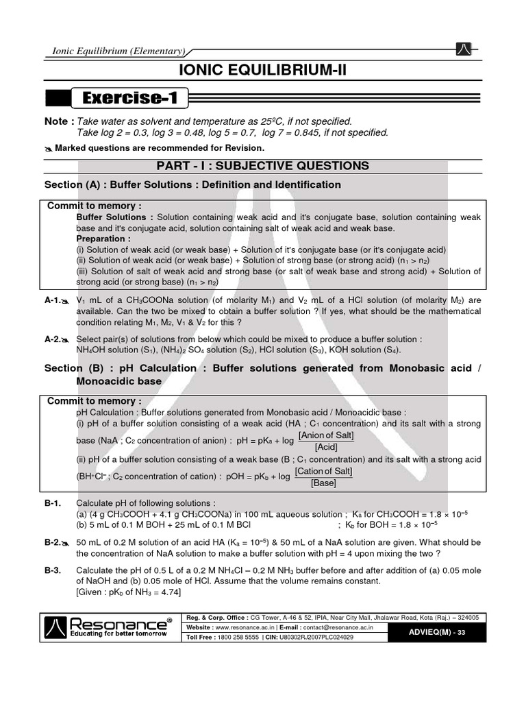 Ionic Equilibrium: Buffer Solutions Guide | PDF | Acid | Buffer Solution