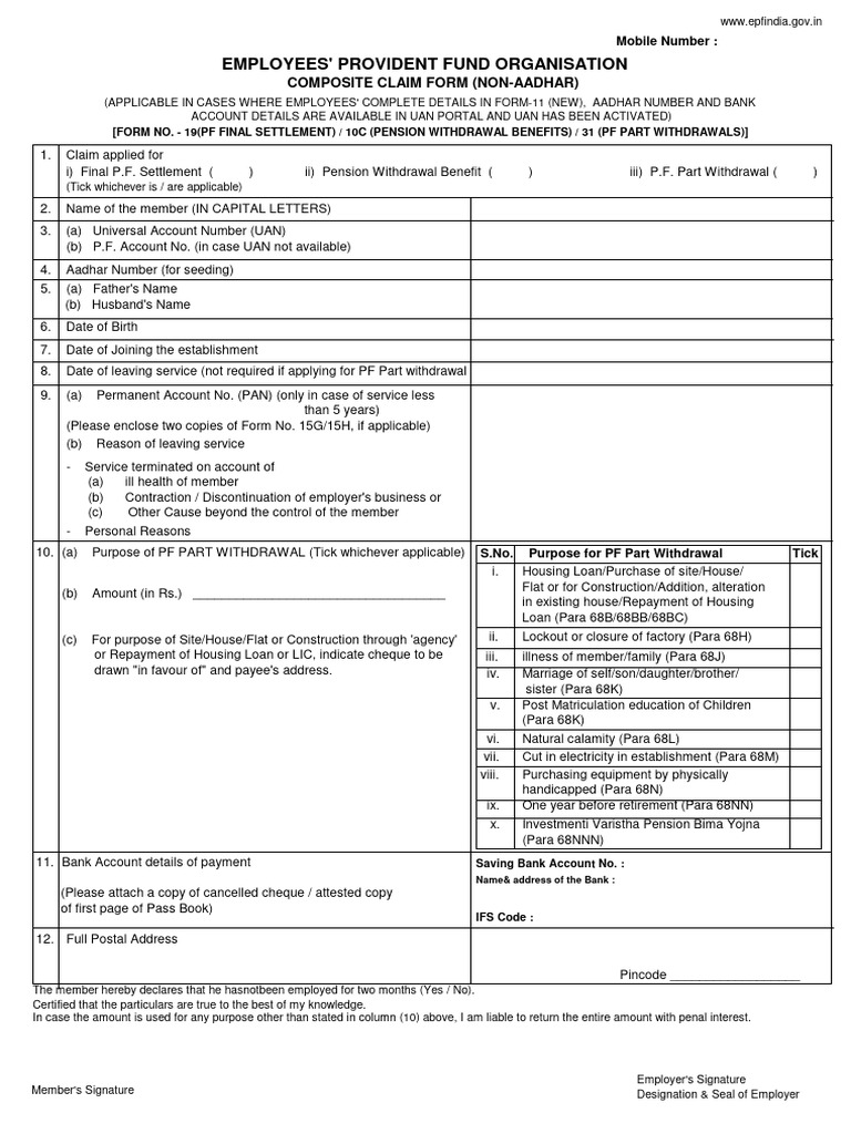 Form CCF Nonaadhar | PDF | Cheque | Service Industries
