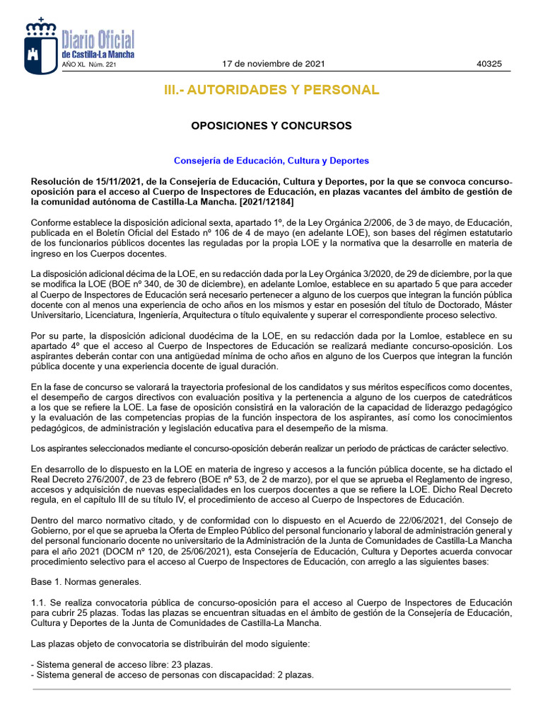 Convocatoria DOCM | PDF