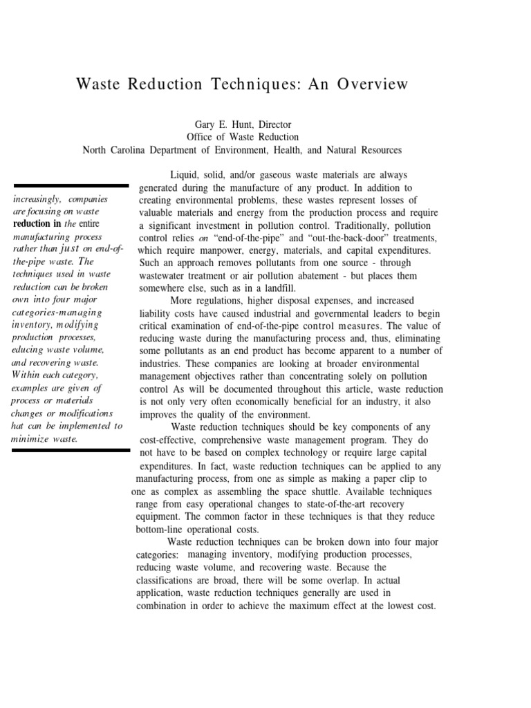 Waste Reduction Techniques An Overview | PDF | Business | Computers