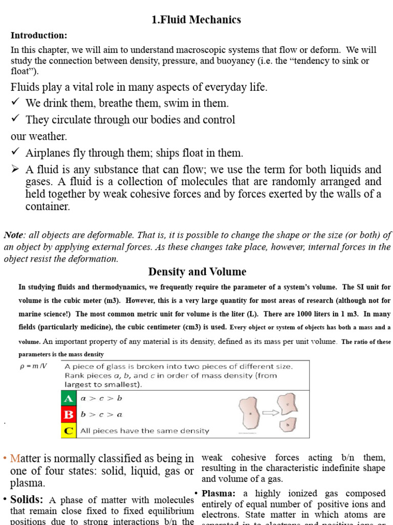 Fluid Mechanics: Density, Pressure & Buoyancy | PDF | Buoyancy | Fluid Dynamics